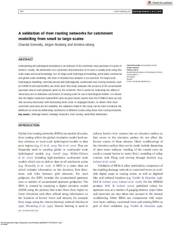 (PDF) A validation of river routing networks for catchment modelling ...