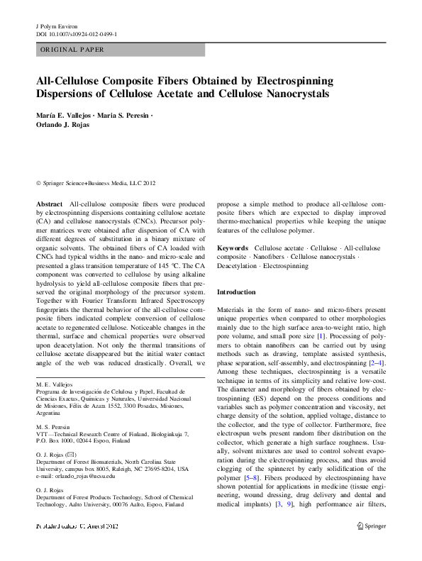 (PDF) All-Cellulose Composite Fibers Obtained by Electrospinning ...