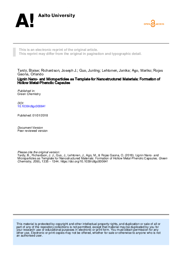 (PDF) Lignin nano- and microparticles as template for nanostructured ...
