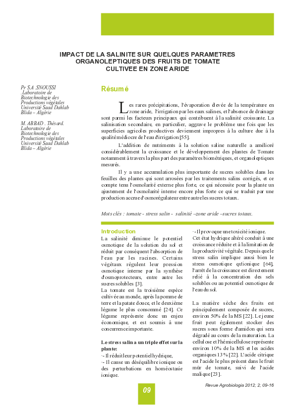 (PDF) Impact De La Salinite Sur Quelques Parametres Organoleptiques Des ...