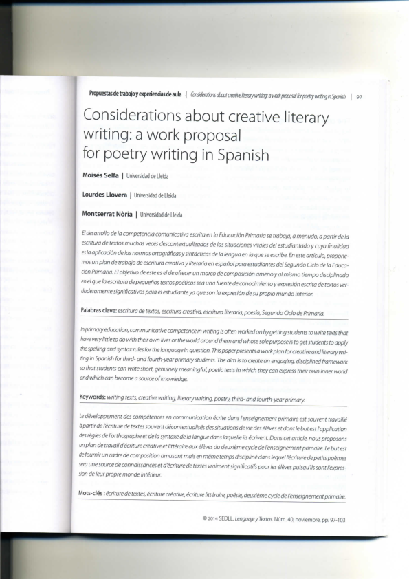 (PDF) Considerations about creative literary writing: a work proposal ...