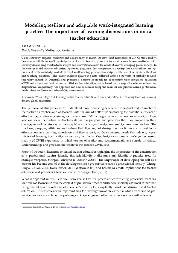 (PDF) Modeling Resilient and Adaptable Work-Integrated Learning ...