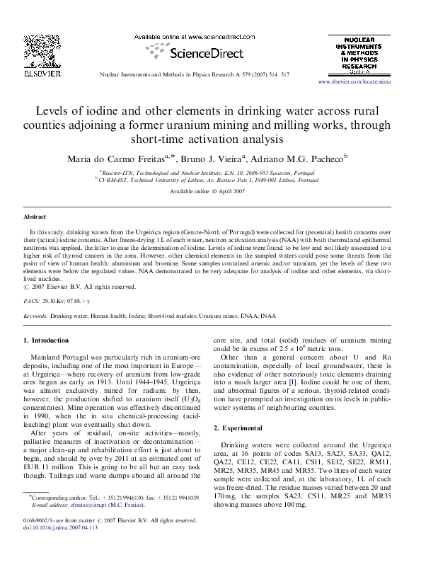 (PDF) Levels of iodine and other elements in drinking water across ...