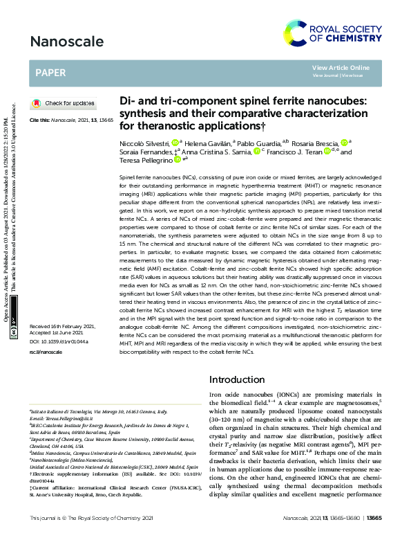 (PDF) Di- and tri-component spinel ferrite nanocubes: synthesis and their comparative ...