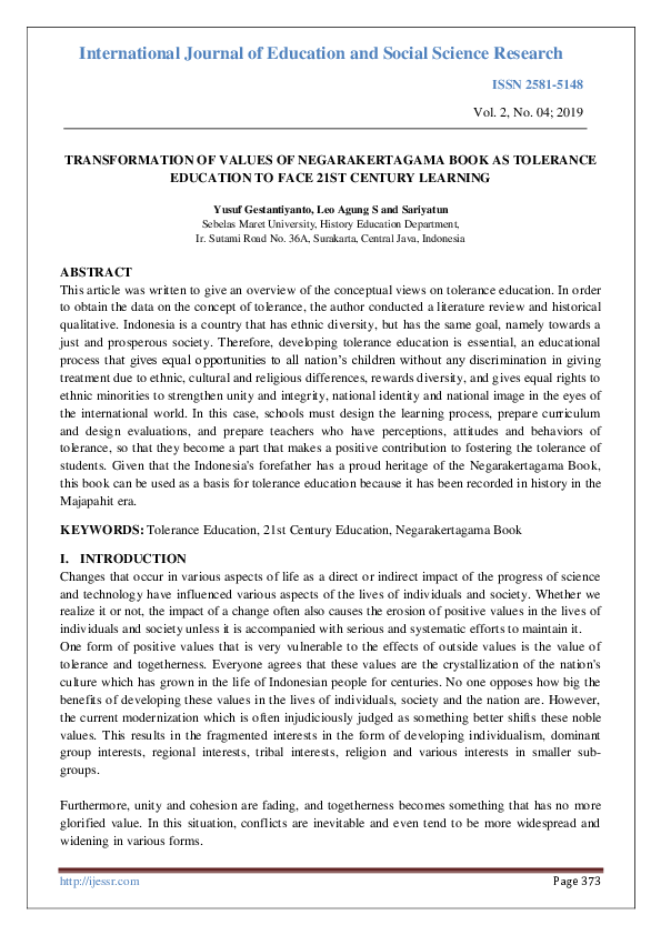 (PDF) Transformation of Values of Negarakertagama Book as Tolerance Education to Face 21ST ...