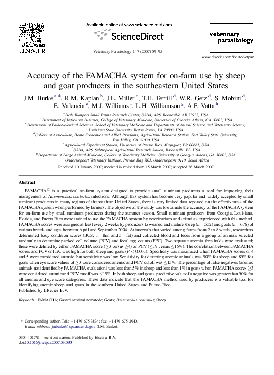 (PDF) Accuracy of the FAMACHA system for on-farm use by sheep and goat ...