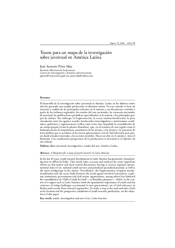 (PDF) Trazos para un mapa de la investigaci n sobre juventud en Am rica Latina