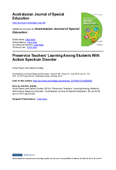 (PDF) Preservice Teachers’ Learning Among Students With Autism Spectrum Disorder