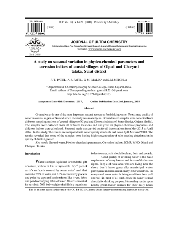 (PDF) A study on seasonal variation in physico-chemical parameters and ...