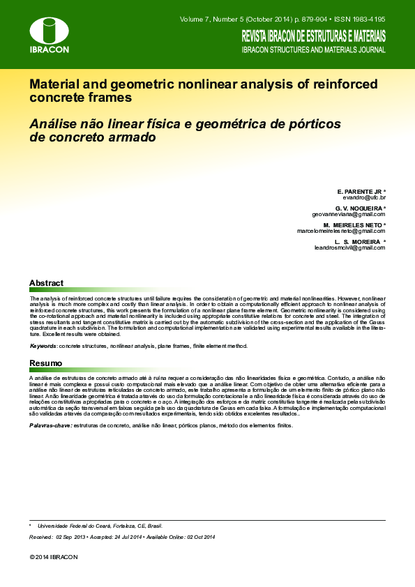 (PDF) Material and geometric nonlinear analysis of reinforced concrete frames