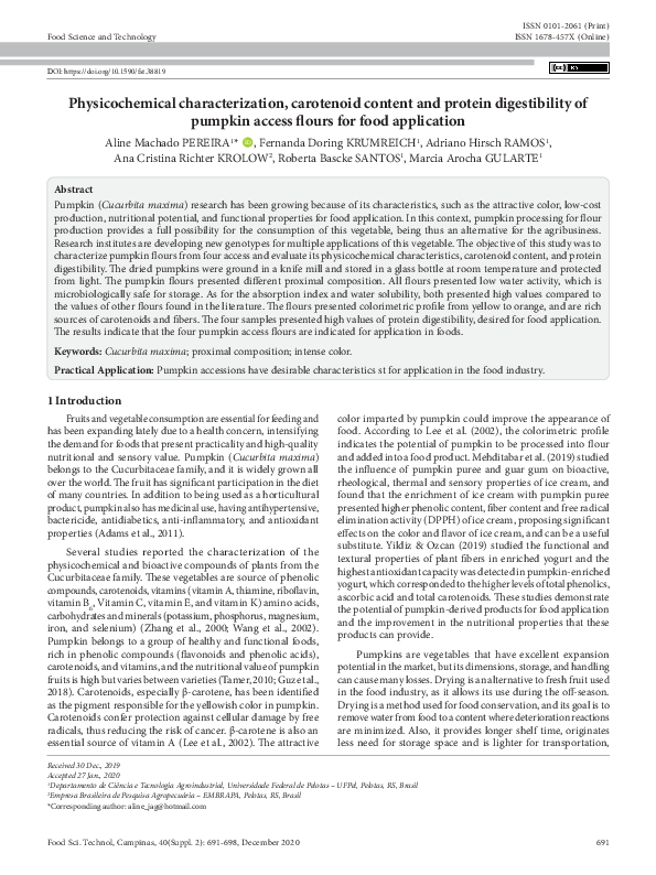 (PDF) Physicochemical characterization, carotenoid content and protein ...