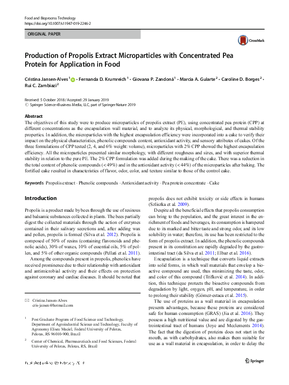 (PDF) Production of Propolis Extract Microparticles with Concentrated ...