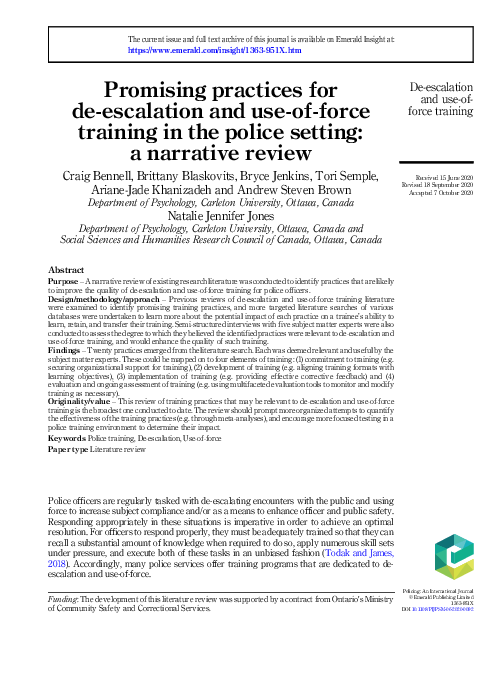 (PDF) Promising practices for de-escalation and use-of-force training ...