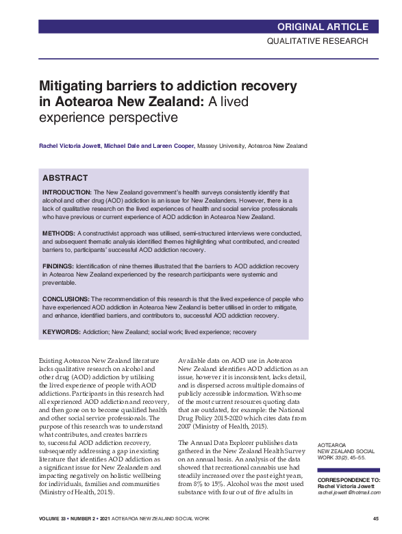 (PDF) Mitigating barriers to addiction recovery in Aotearoa New Zealand: A lived experience ...