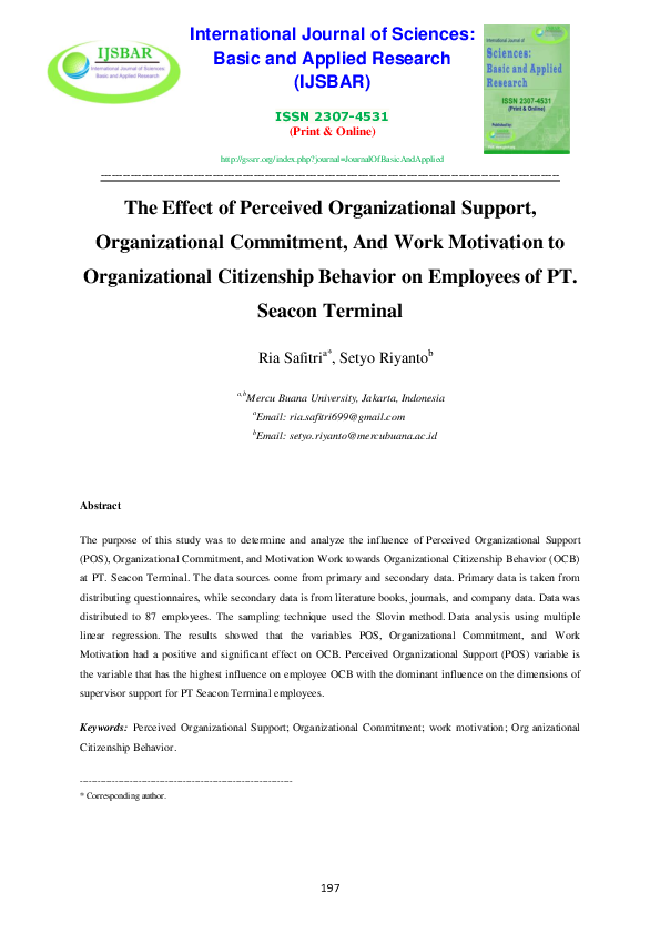 (PDF) The Effect of Perceived Organizational Support, Organizational Commitment, And Work ...