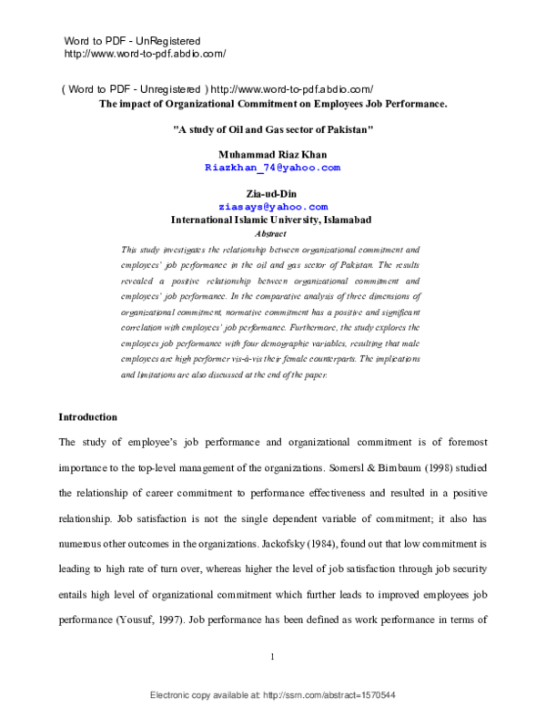 (PDF) The Impact of Organizational Commitment on Employees Job ...