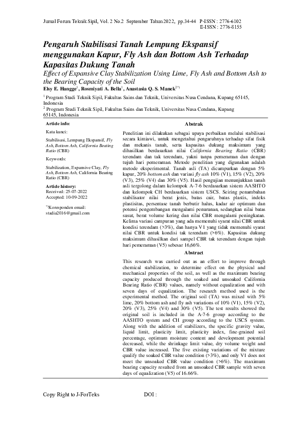 (PDF) Pengaruh Stabilisasi Tanah Lempung Ekspansif Menggunakan Kapur, Fly Ash dan Bottom Ash ...
