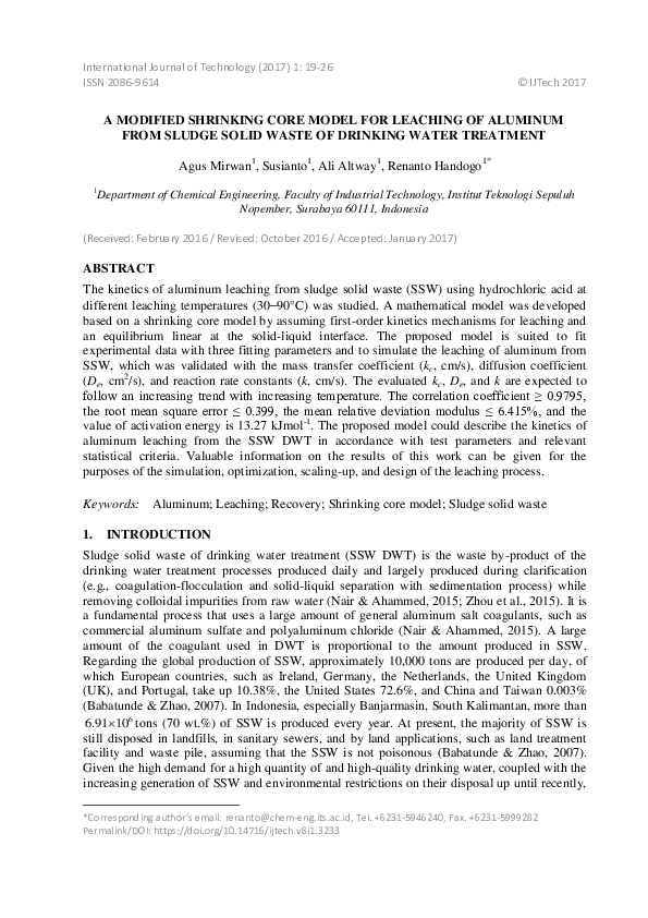 (PDF) A Modified Shrinking Core Model for Leaching of Aluminum from ...