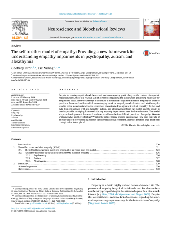 (PDF) The self to other model of empathy: providing a new framework for ...