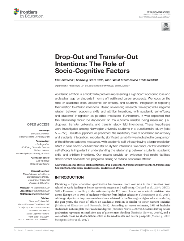 (PDF) Drop-Out and Transfer-Out Intentions: The Role of Socio-Cognitive ...