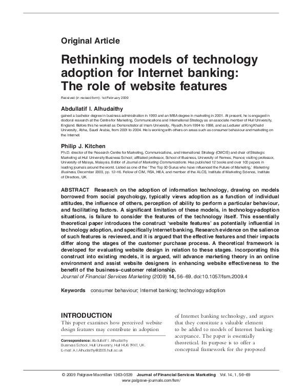 (PDF) Rethinking models of technology adoption for Internet banking ...