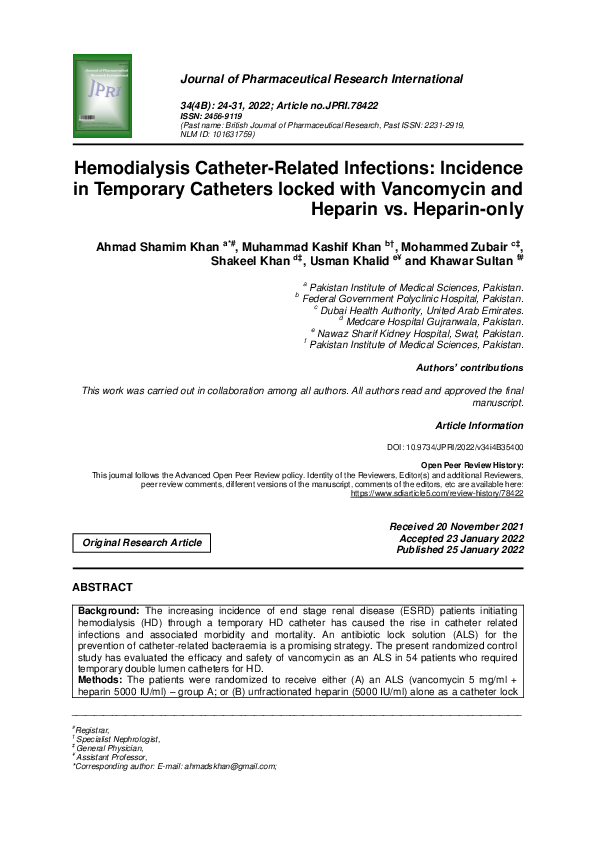 (PDF) Hemodialysis Catheter-Related Infections: Incidence in Temporary ...