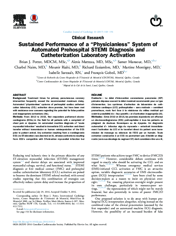 (PDF) Sustained Performance of a “Physicianless” System of Automated Prehospital STEMI Diagnosis ...