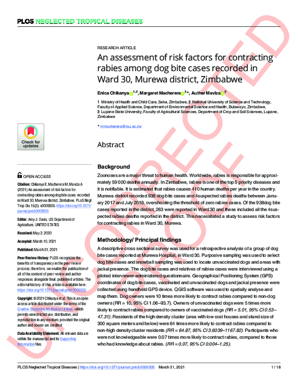 (PDF) An assessment of risk factors for contracting rabies among dog ...