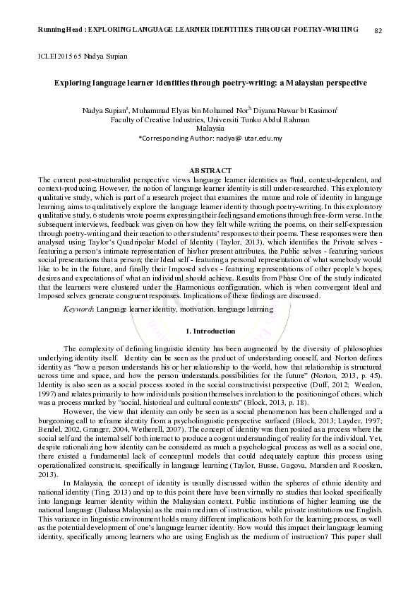 (PDF) Exploring Language Learner Identities through Poetry-writing: A ...