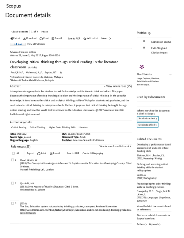 (PDF) Developing Critical Thinking Through Critical Reading in the ...