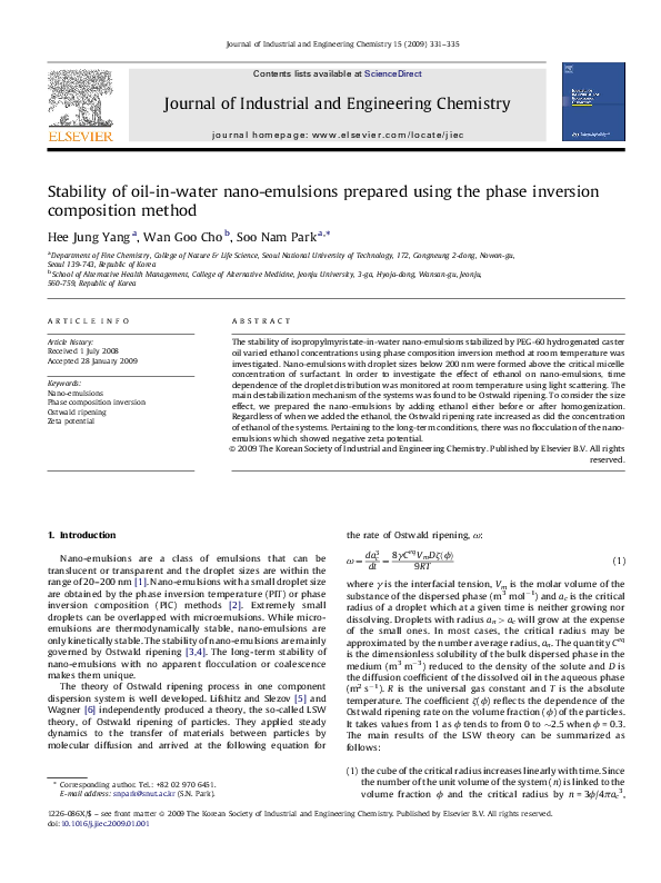 (PDF) Stability of oil-in-water nano-emulsions prepared using the phase ...