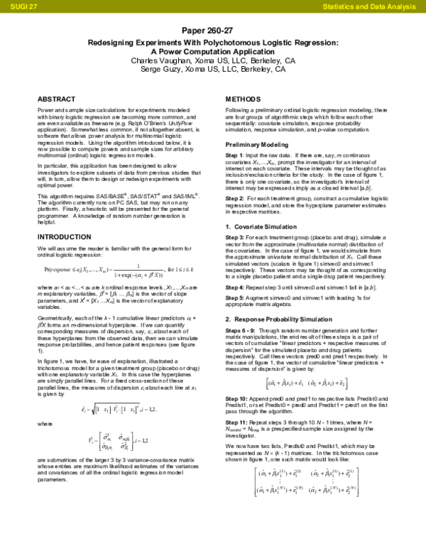 (PDF) Redesigning Experiments With Polychotomous Logistic Regression : A Power Computation ...