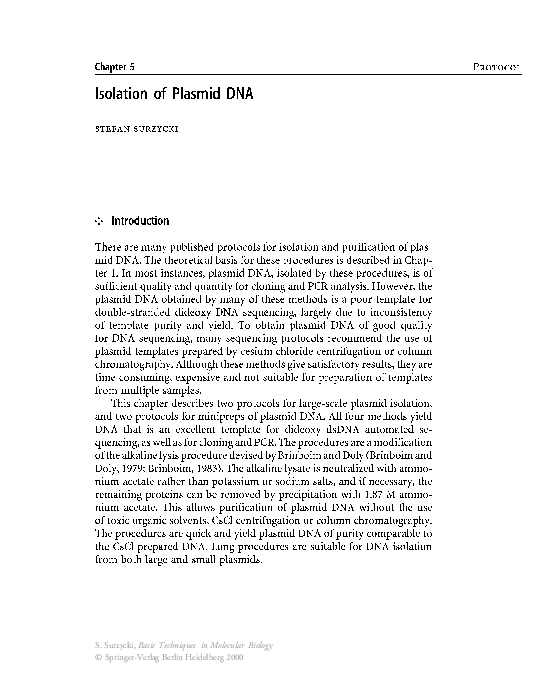 (PDF) Isolation of Plasmid DNA