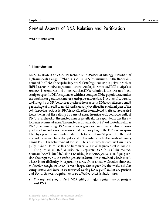 (PDF) General Aspects of DNA Isolation and Purification