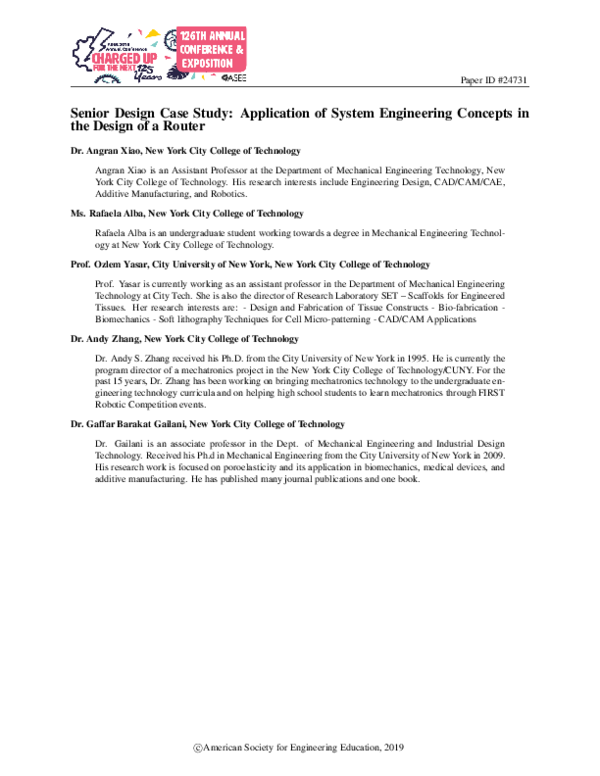 (PDF) Senior Design Case Study: Application of System Engineering Concepts in the Design of a Router