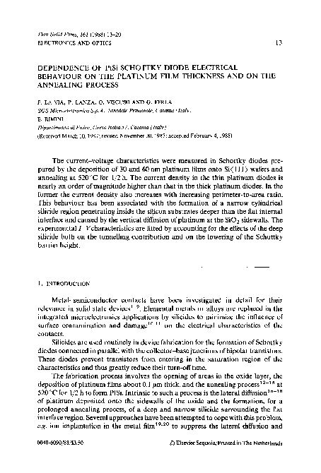 (PDF) Dependence of PtSi Schottky diode electrical behaviour on the ...
