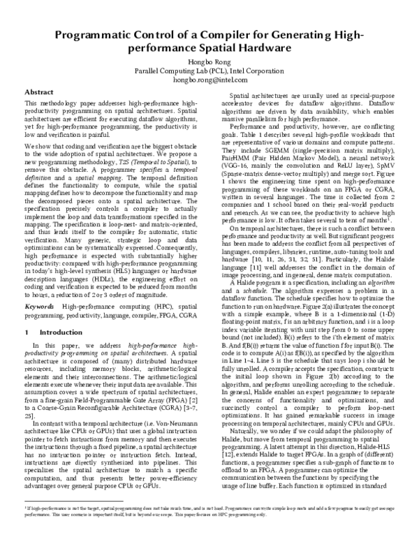 Pdf Programmatic Control Of A Compiler For Generating High Performance Spatial Hardware