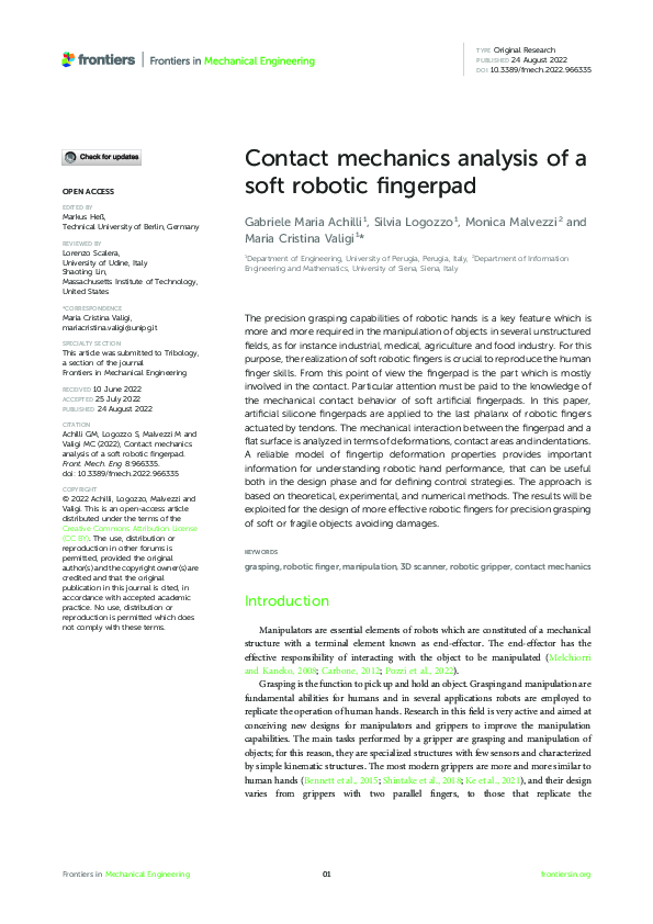 (PDF) Contact mechanics analysis of a soft robotic fingerpad