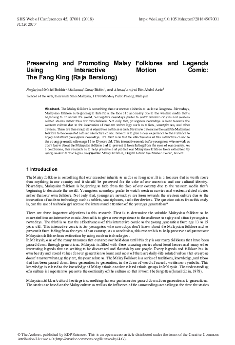 Pdf Preserving And Promoting Malay Folklores And Legends Using