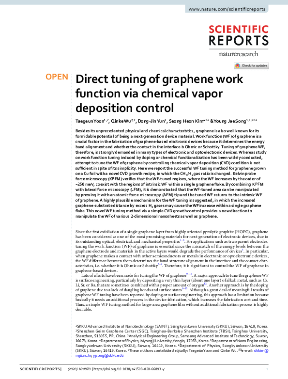 (PDF) Direct tuning of graphene work function via chemical vapor ...