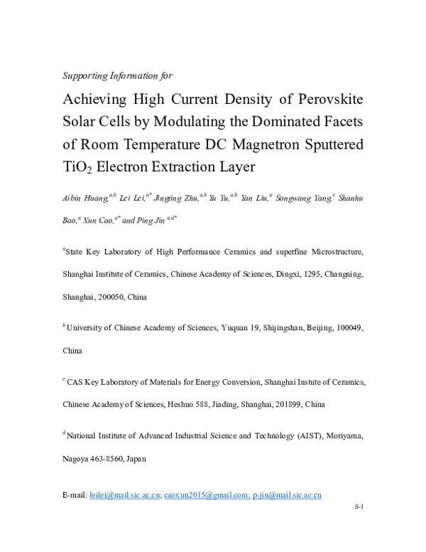 (PDF) Achieving High Current Density of Perovskite Solar Cells by Modulating the Dominated ...