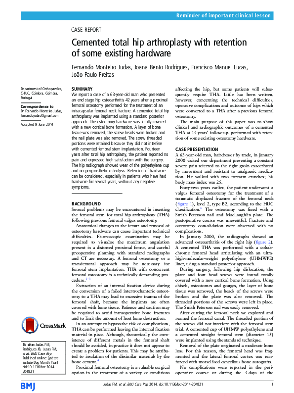 (PDF) Cemented total hip arthroplasty with retention of some existing ...