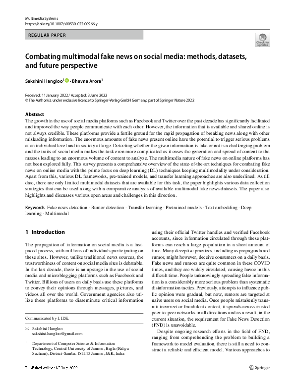 Pdf Combating Multimodal Fake News On Social Media Methods Datasets 3229