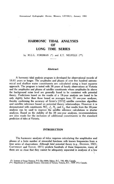 (PDF) Harmonic Tidal Analysis of Long Time Series