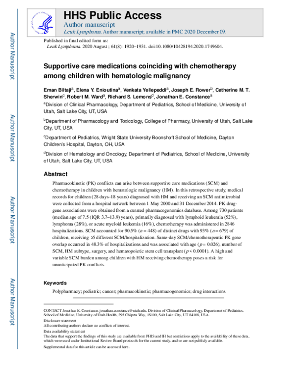 (PDF) Supportive care medications coinciding with chemotherapy among ...