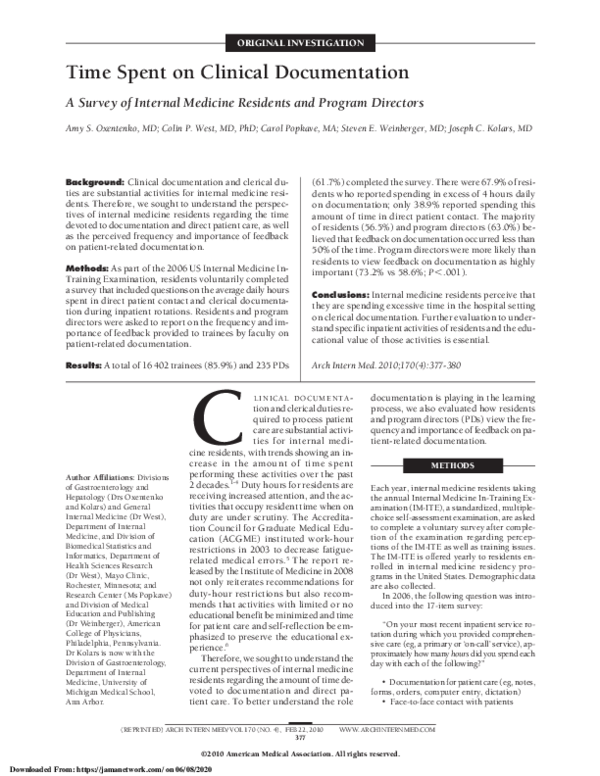 (PDF) Time Spent on Clinical Documentation