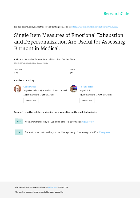 (PDF) Single Item Measures of Emotional Exhaustion and ...