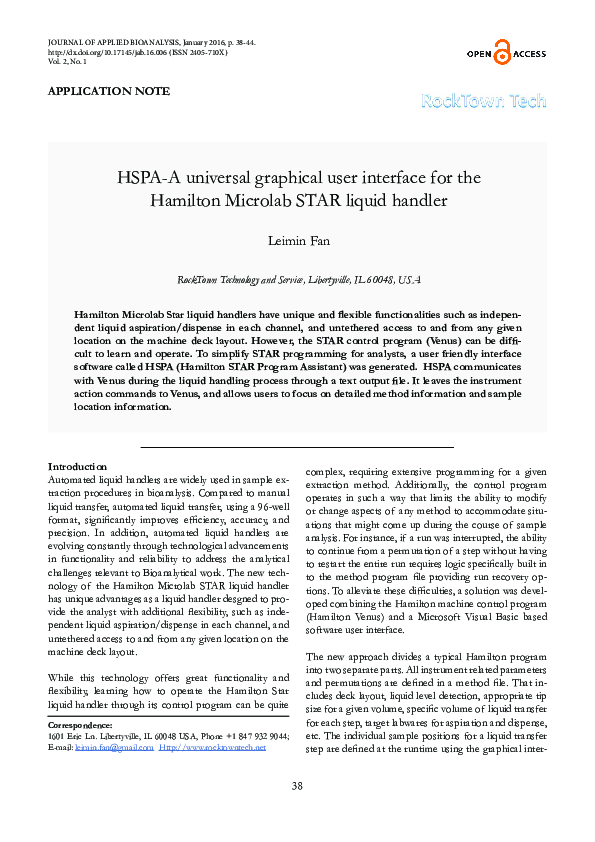 Pdf Hspa A Universal Graphical User Interface For The Hamilton Microlab Star Liquid Handler