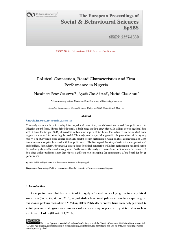 (PDF) Political Connection, Board Characteristics and Firm Performance ...