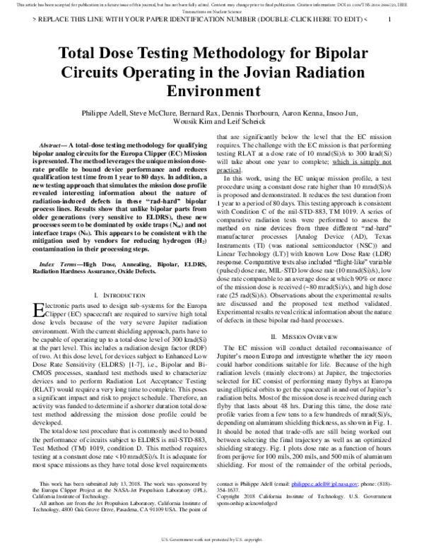 (PDF) Total Dose Testing Methodology for Bipolar Circuits Operating in ...